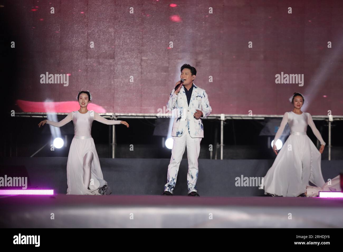 Taiwanese singer and actor Jeff Chang sings at a concert in Pingliang ...