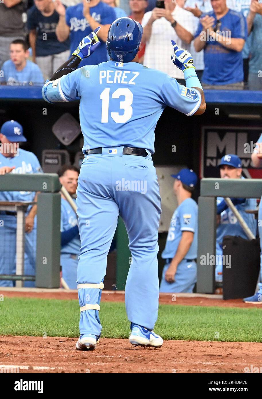 KANSAS CITY, MO - AUGUST 11: Kansas City Royals catcher Salvador Perez ...