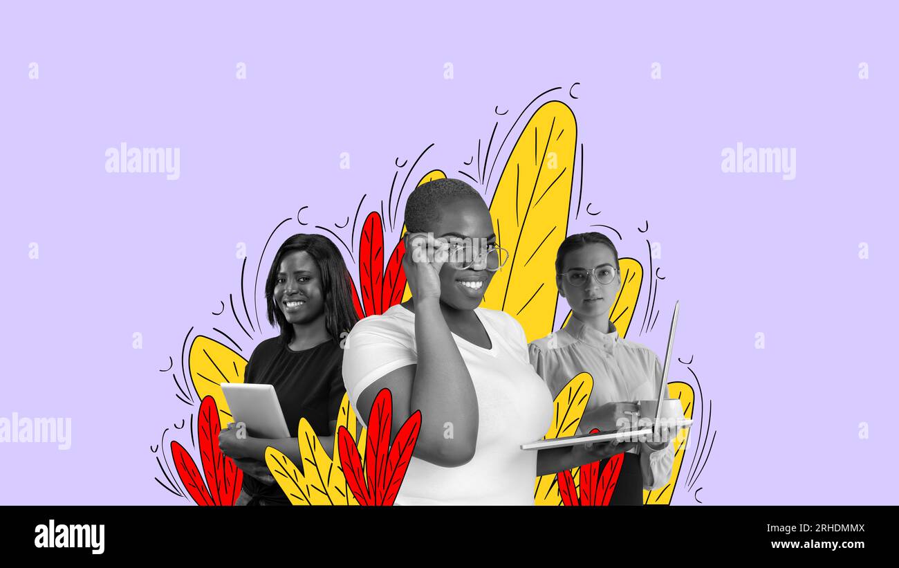 Different young woman, employees, business women. Gender equality in ...