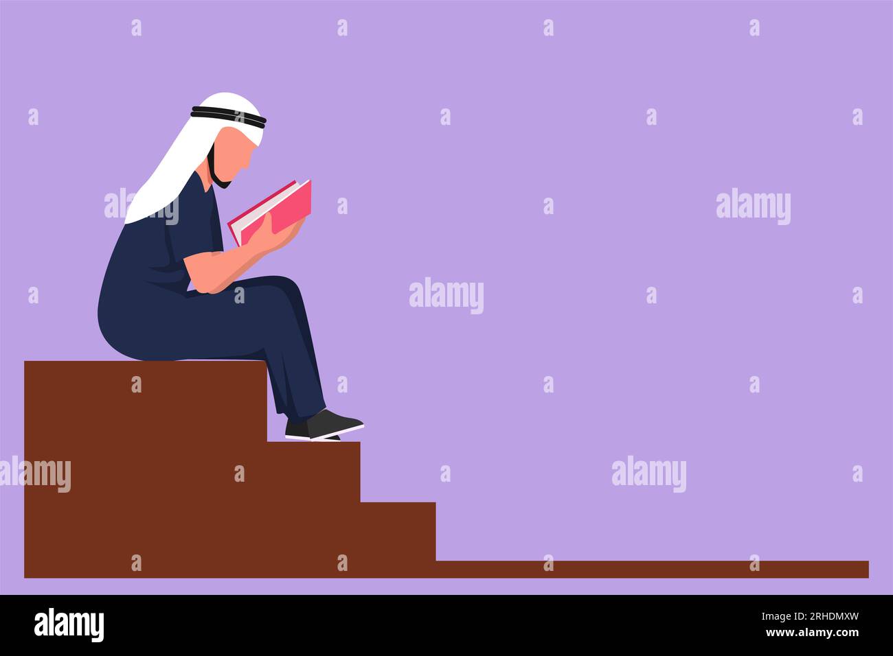 Character flat drawing Arabian man reading book sitting on stairs ...