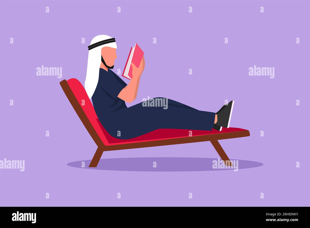 Character flat drawing reclined man reading book in lounge chair. Chill ...