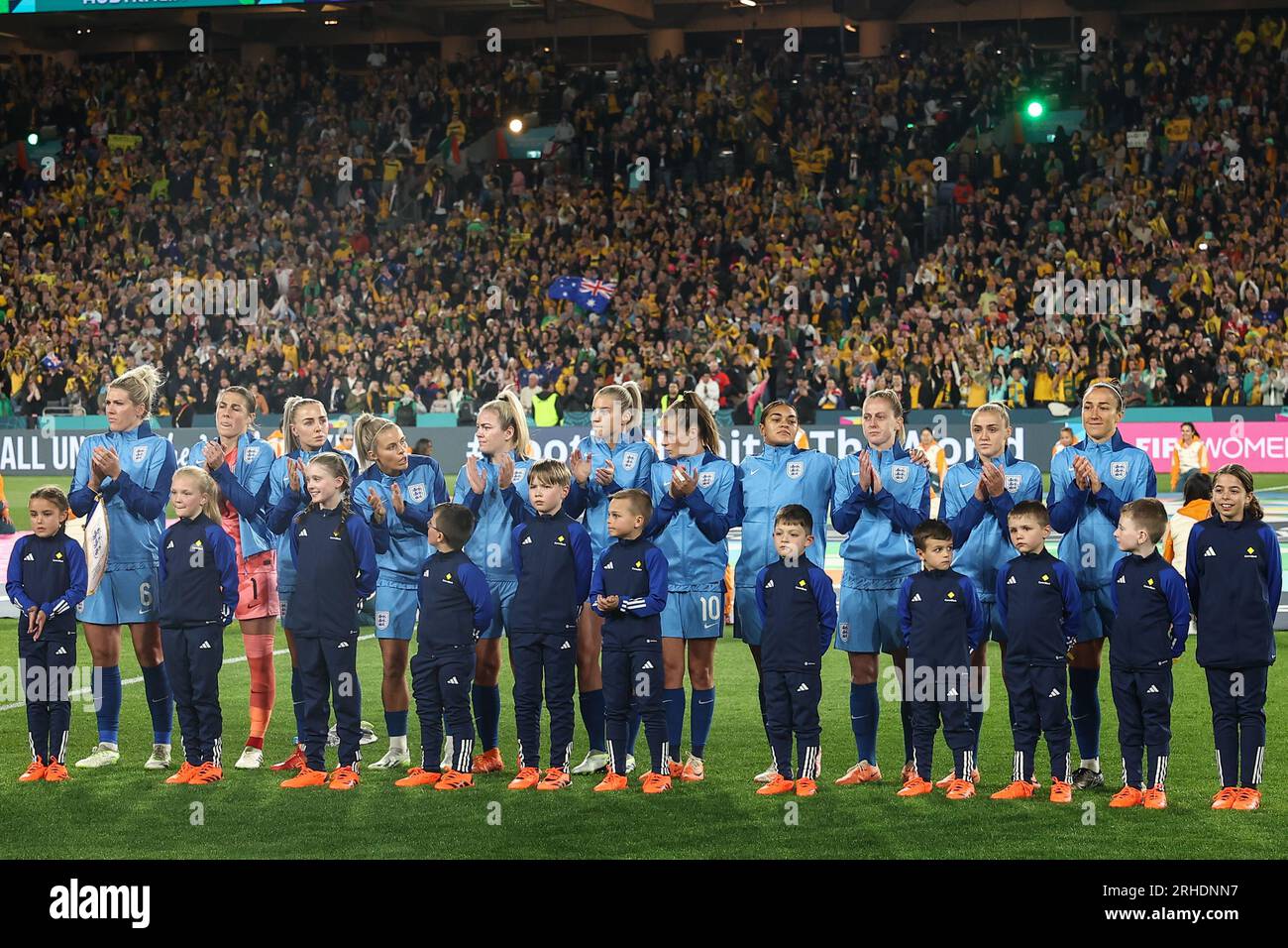 The England team line up for the national anthem during the FIFA Women ...