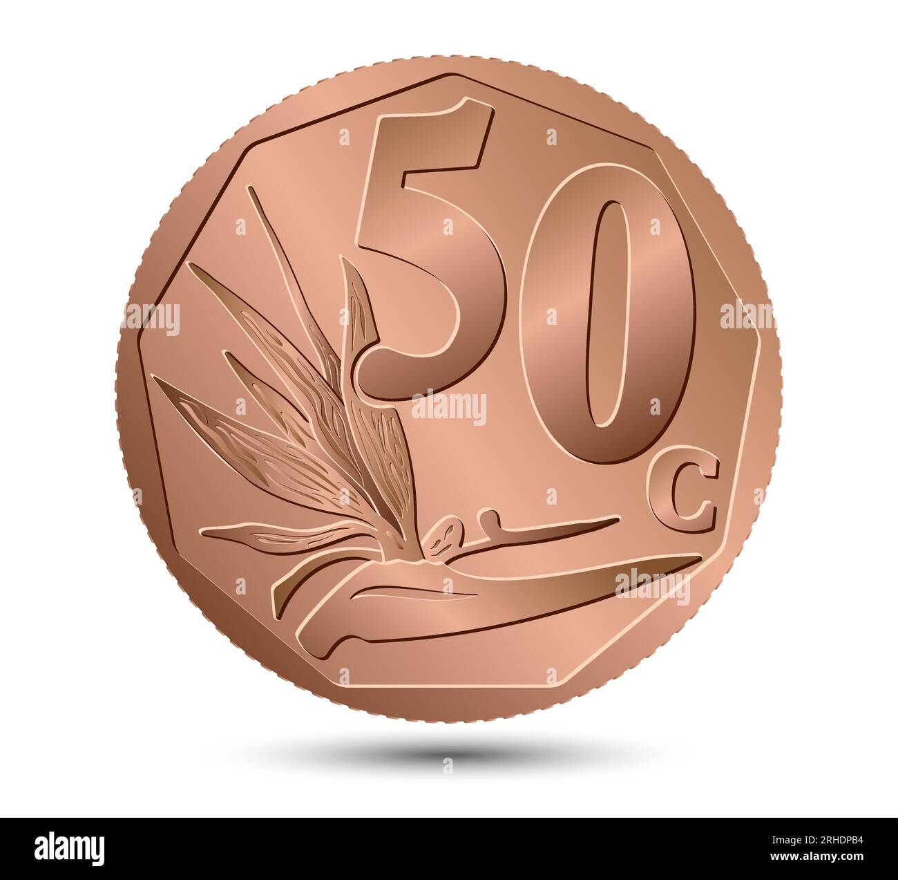 South African fifty cent copper coin isolated on white background ...