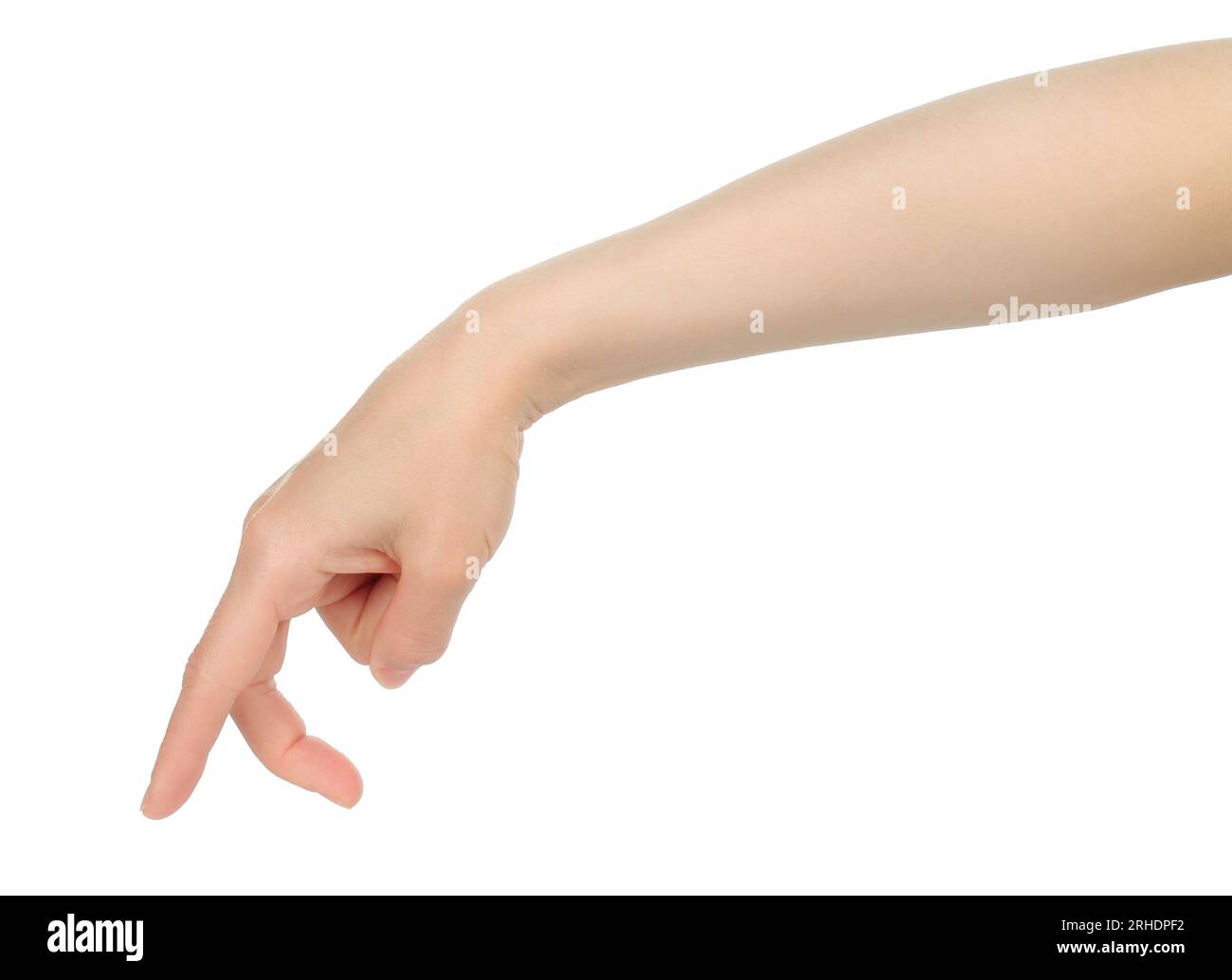 Woman hand shows finger walking, on white background close-up Stock ...