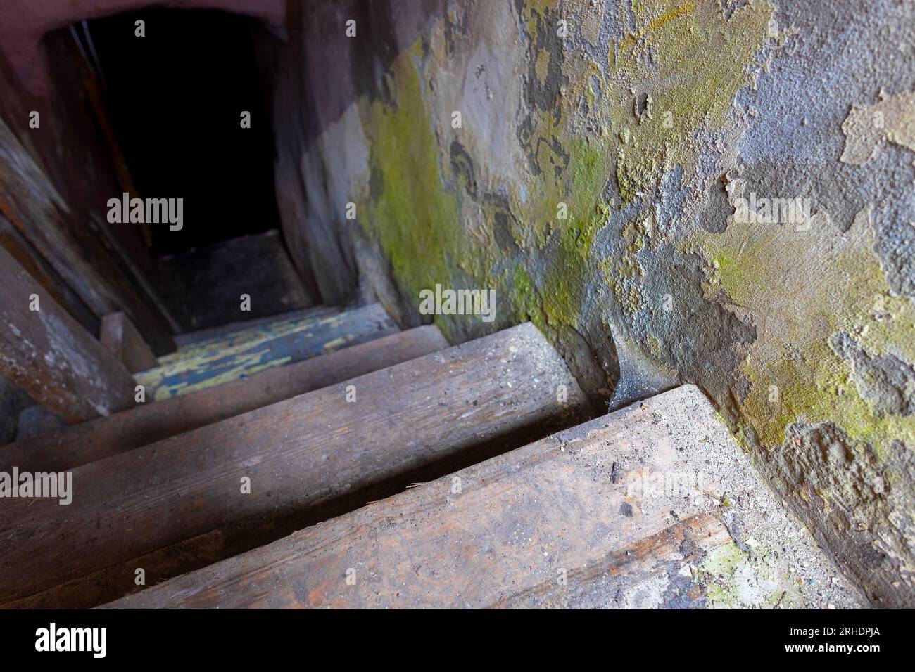 old stairs leading to a dark basement. step on an old staircase Stock ...