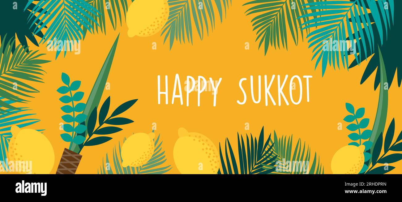 Happy Sukkot Jewish Holiday Poster Sukkah With Decorations Vector ...
