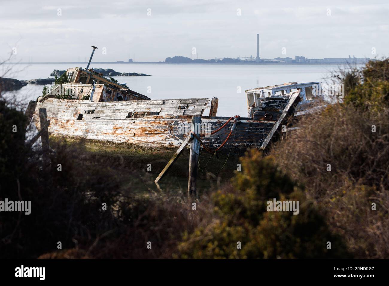 Two ships wrecked off the shore of Bluff Stock Photo - Alamy