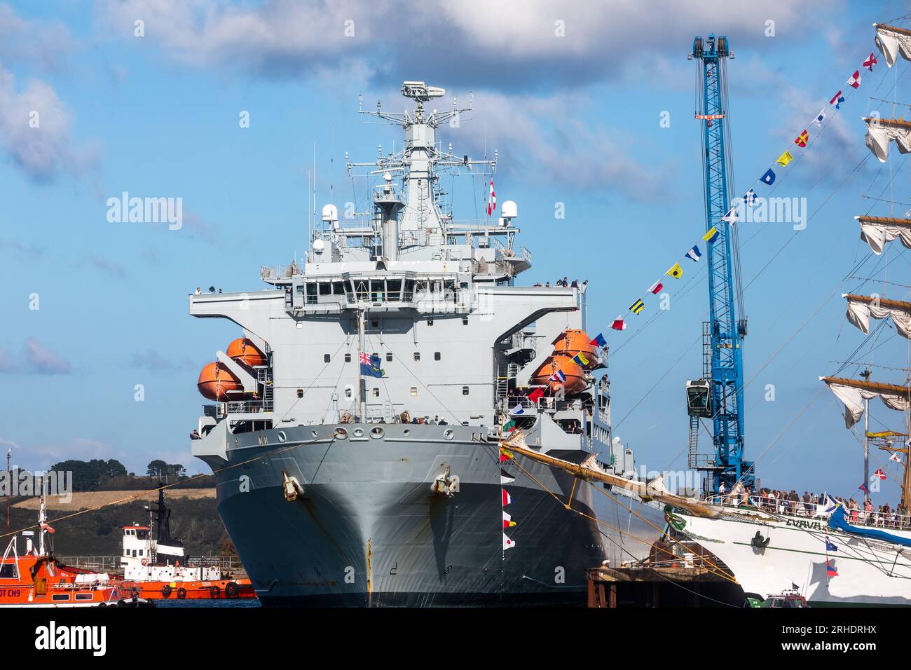 RFA ARGUS (A135) leaving Falmouth Docks on a sunny afternoon heading ...