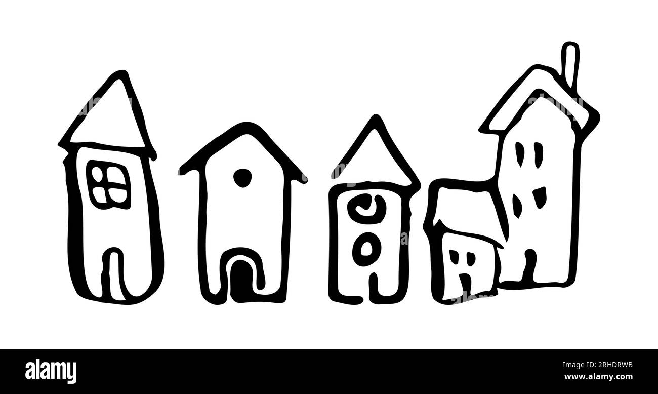 Whimsy hand drawn house vector motif for rural residential clipart ...