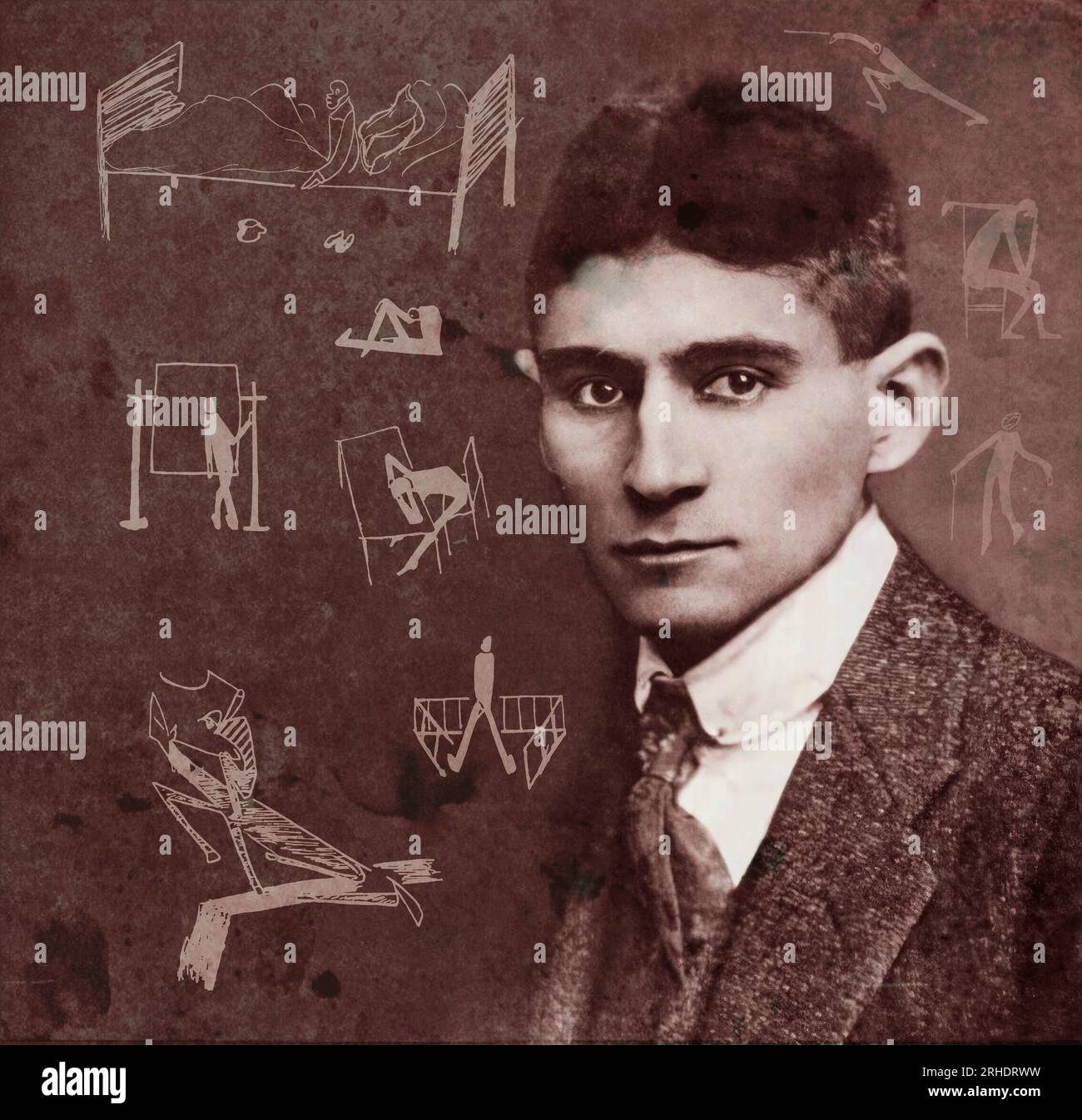 Portrait and a drawing of Franz Kafka, German-speaking Bohemian ...