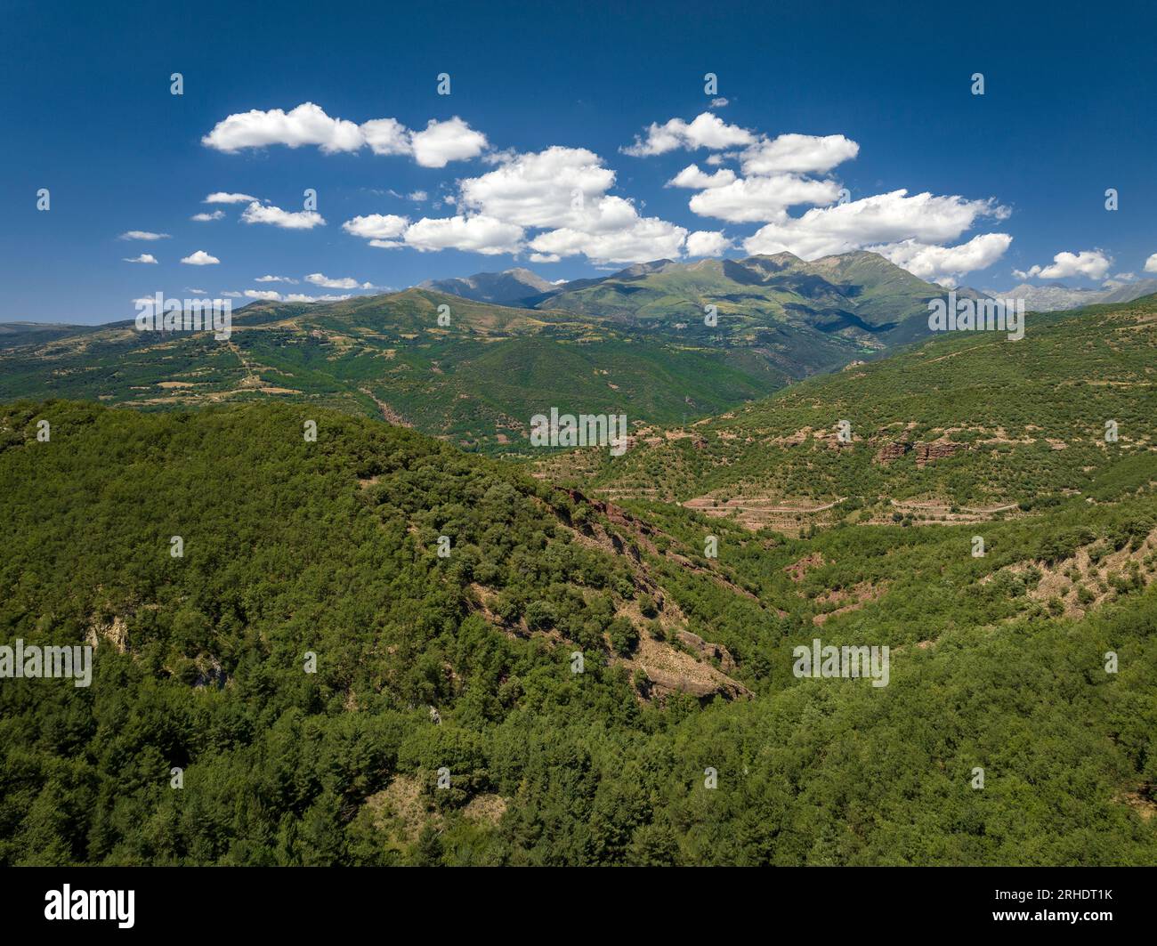 Aerial view of the village of Mentui and the mountain surroundings of ...