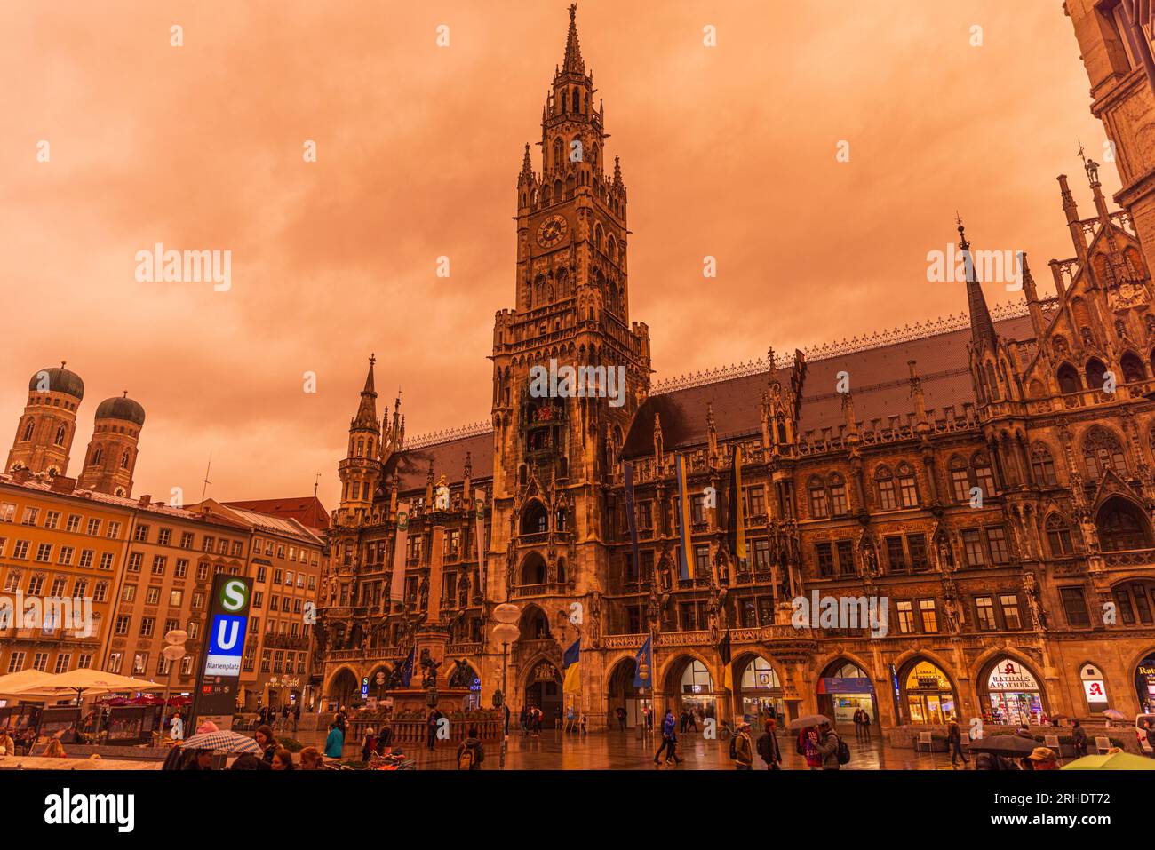 MUNICH, GERMANY - MARCH 16, 2022: Munich Main Square Marienplatz with ...