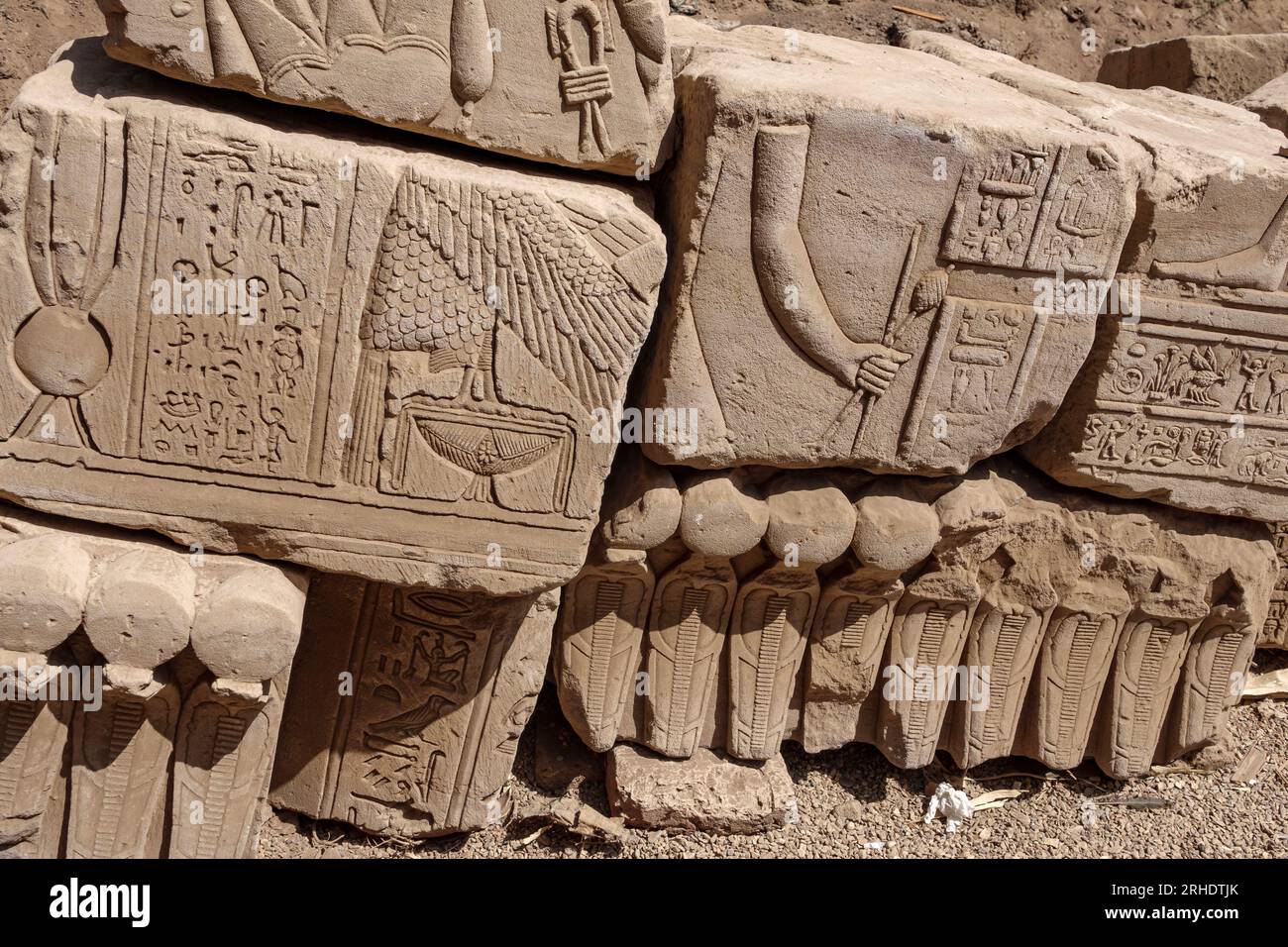 Fallen blocks at the Temple of Hathor at Dendera, Nile Valley, Egypt ...