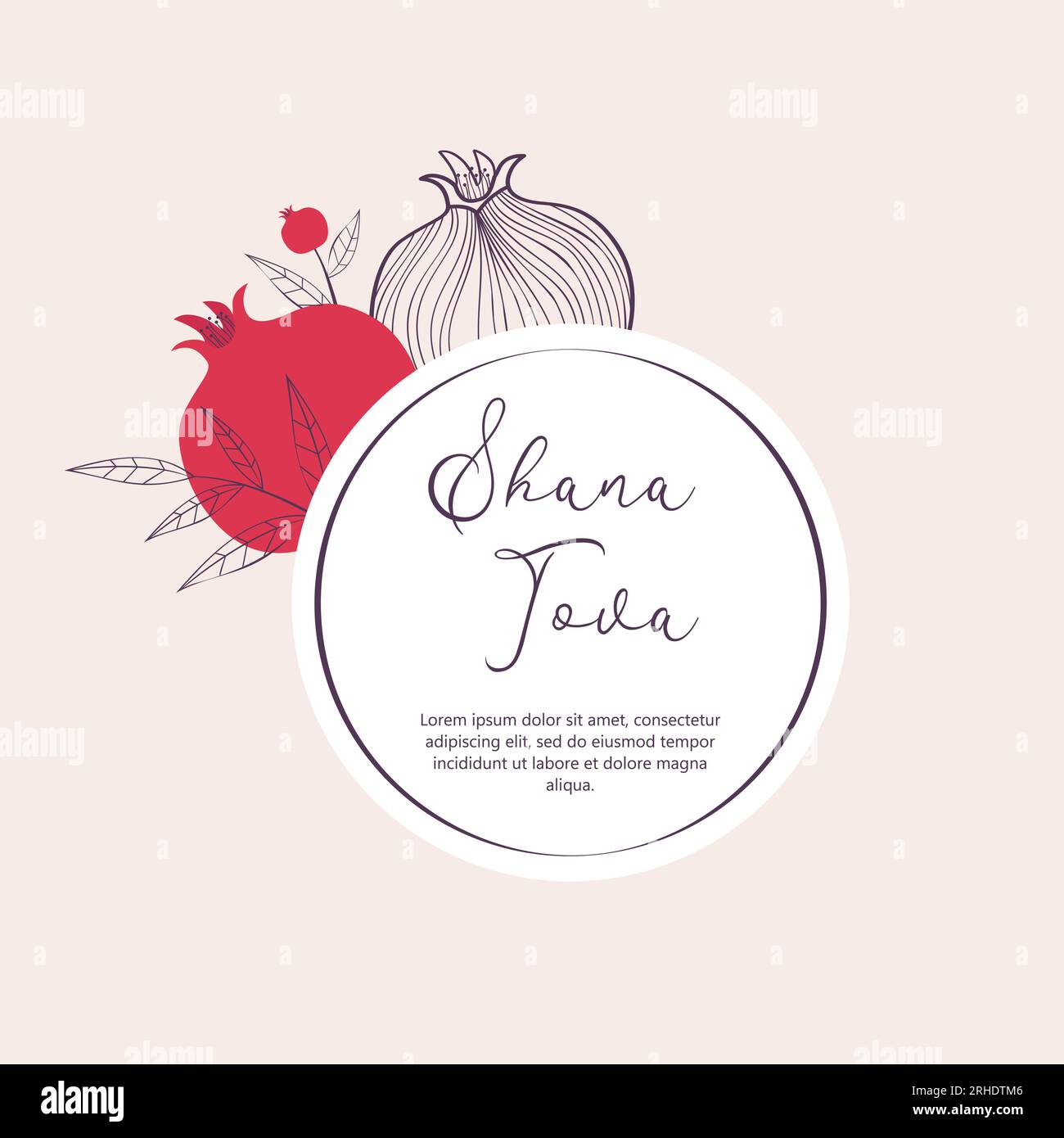 Rosh Hashanah design template with hand drawn pomegranate branches ...