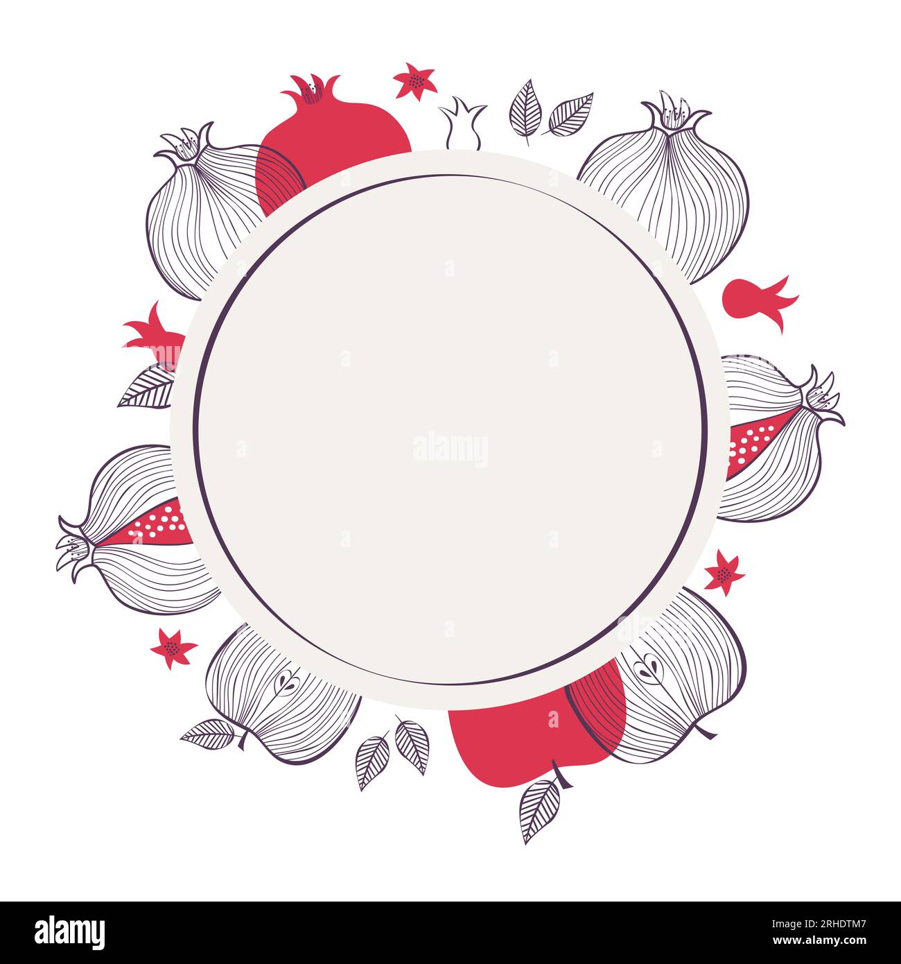 Rosh Hashanah design template with hand drawn pomegranate branches ...