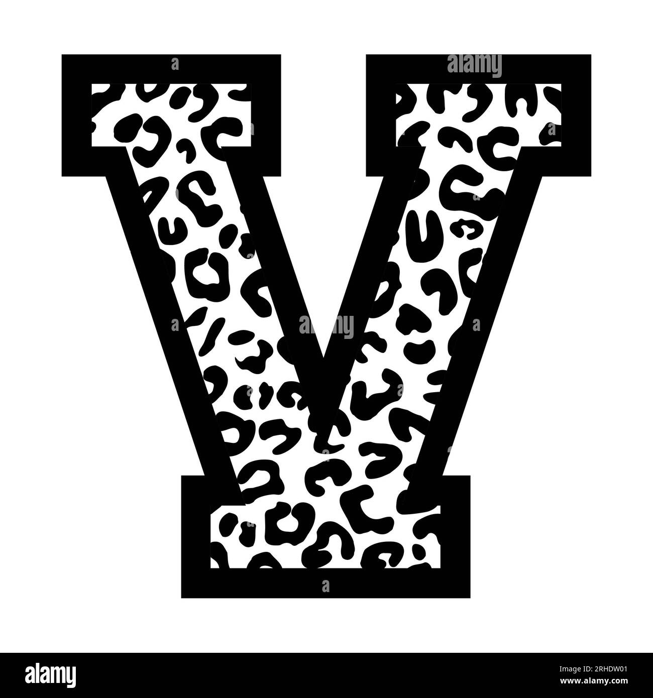V letter leopard college sports jersey font on white background ...