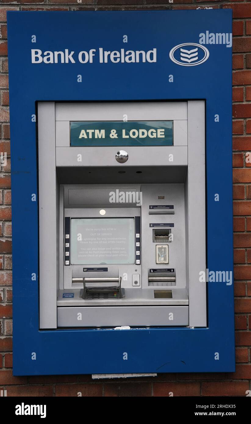 An out of service ATM at a Bank of Ireland branch in Finglas village ...