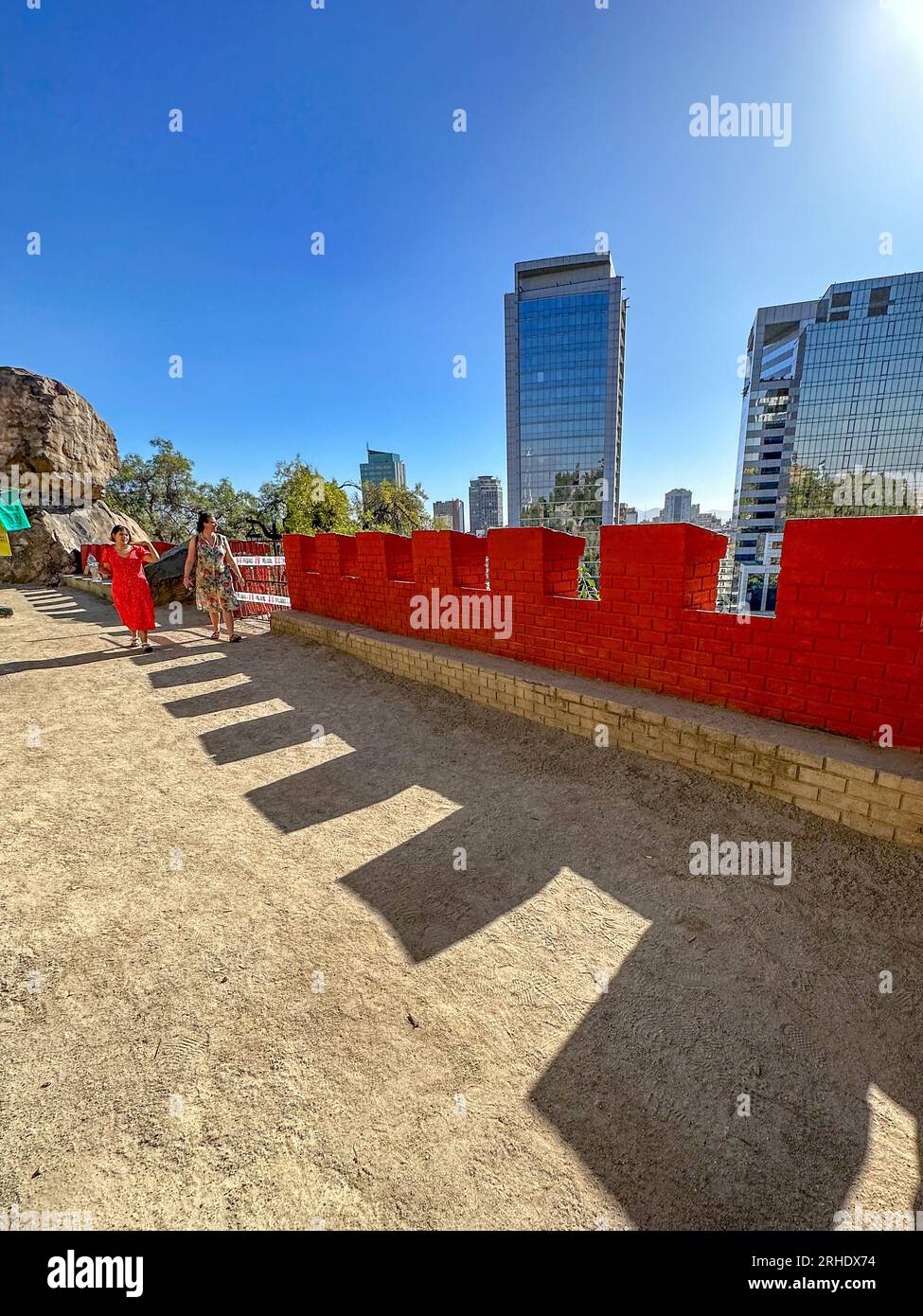 Visitors walk along the crenellations on the Caupolican Terrace on ...