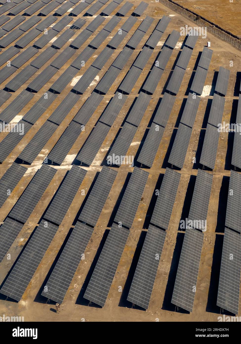 Solar panels at the end of the runway at the Arturo Merino Benítez ...