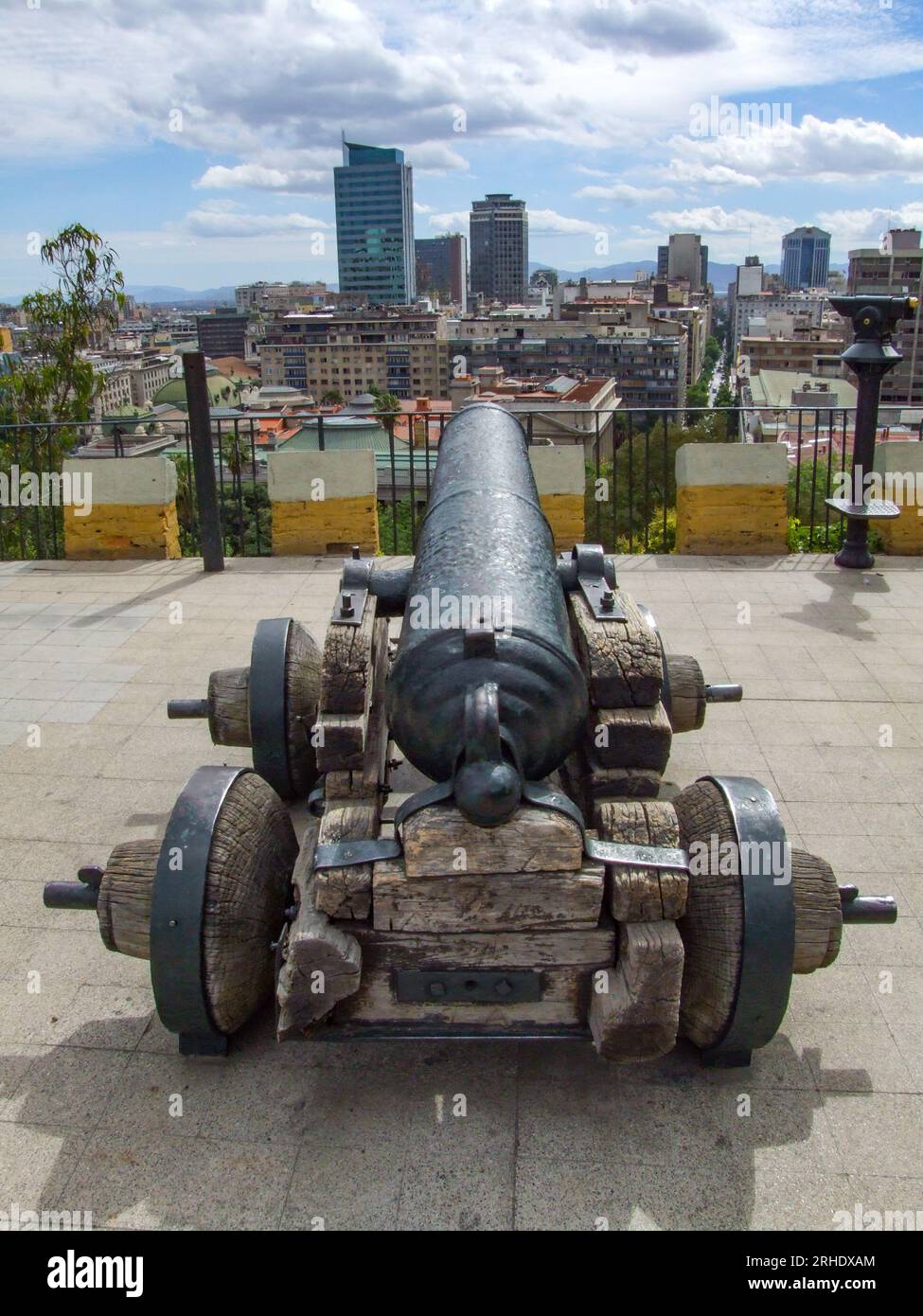 A 16th Century Spanish cannon on the Caupolican Terrace on Cerro Santa ...