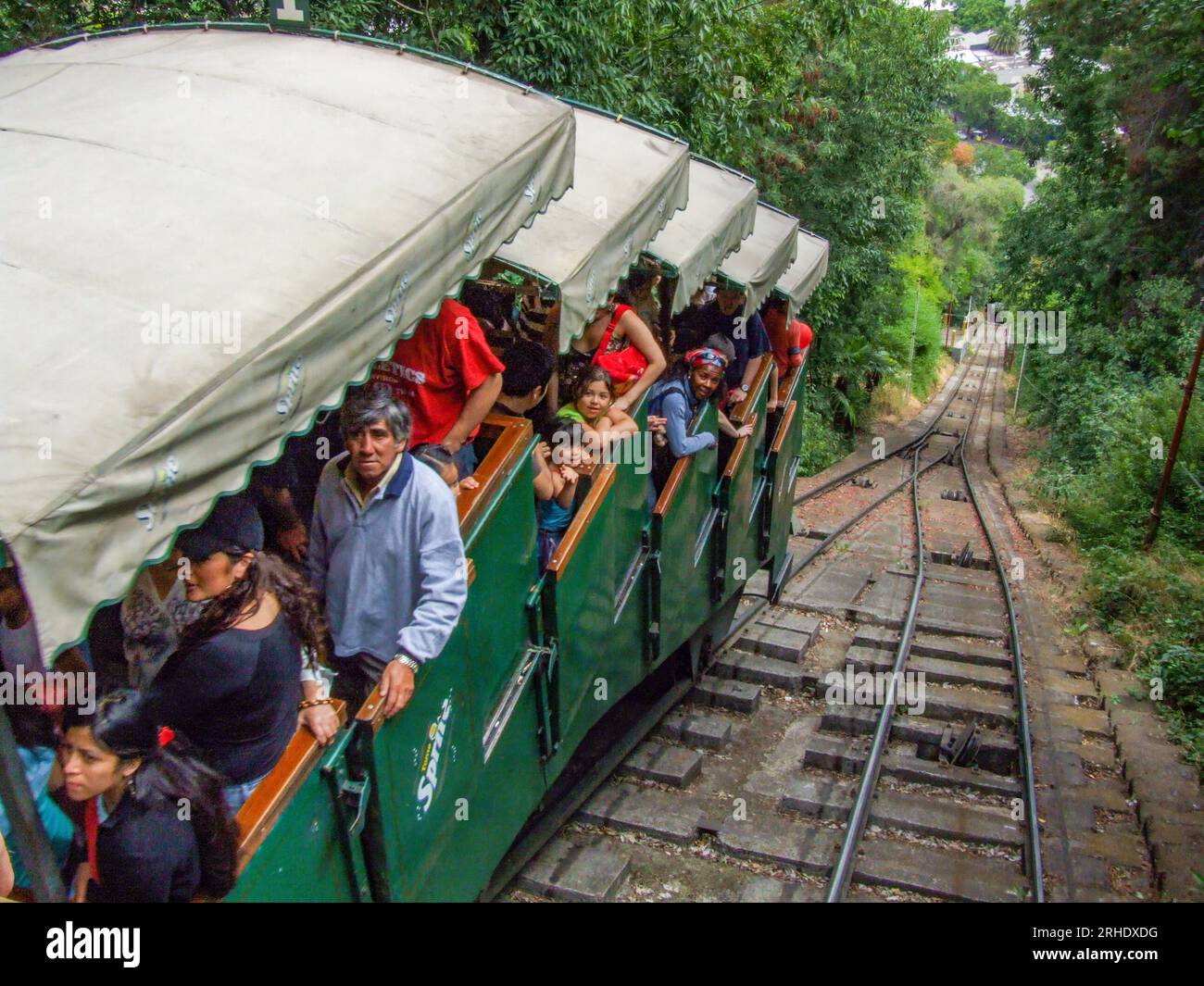 Passengers on the Funicular de Santiago, a funicular railway in the ...