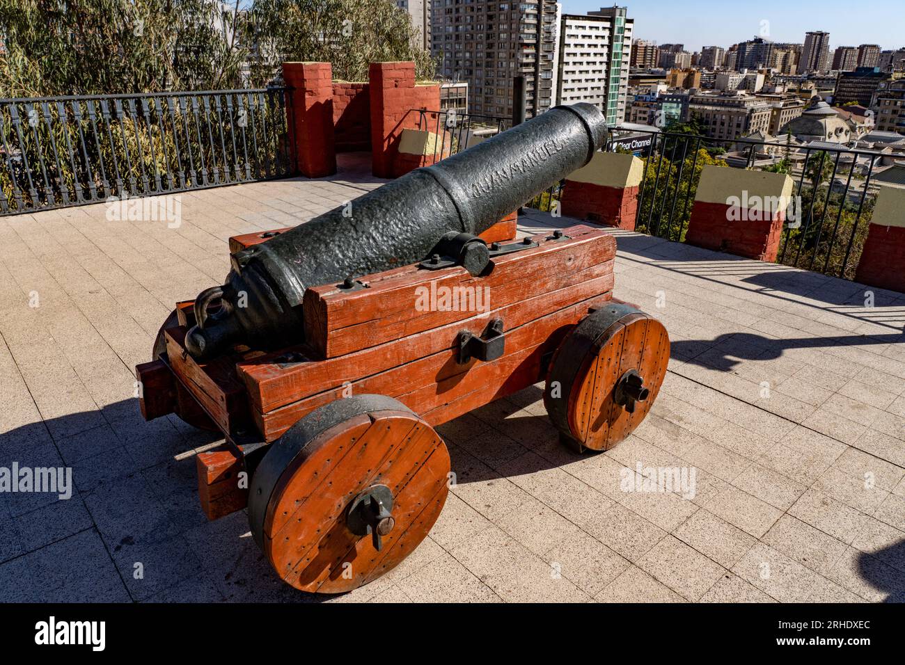 A 16th Century Spanish cannon on the Caupolican Terrace on Cerro Santa ...