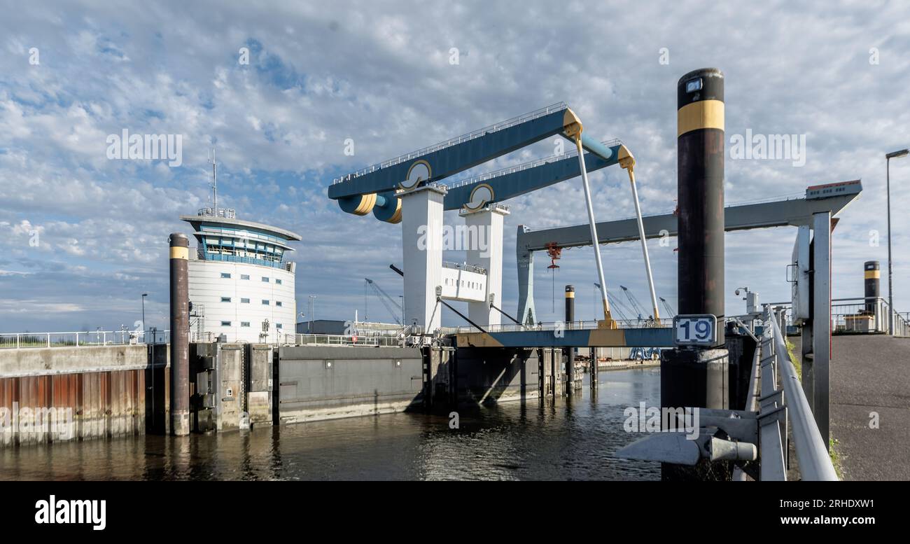 Hamburg, Germany. 14th Aug, 2023. View of the bascule bridge of the ...