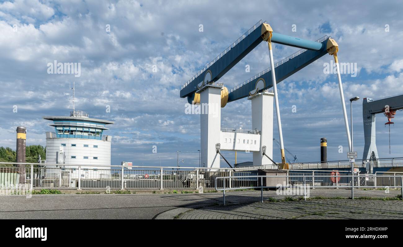 Hamburg, Germany. 14th Aug, 2023. View of the bascule bridge of the ...