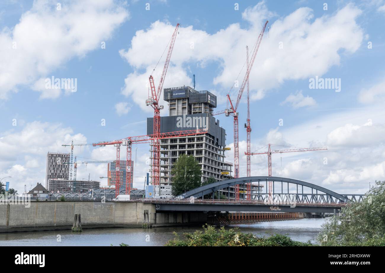 Hamburg, Germany. 13th Aug, 2023. View of the Elbtower construction ...