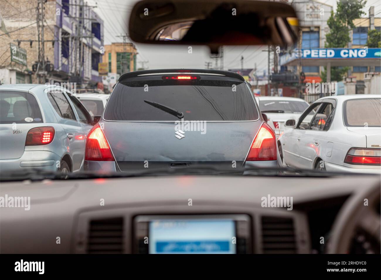 Driving car in traffic jam view from inside the vehicle: Swat, Pakistan ...