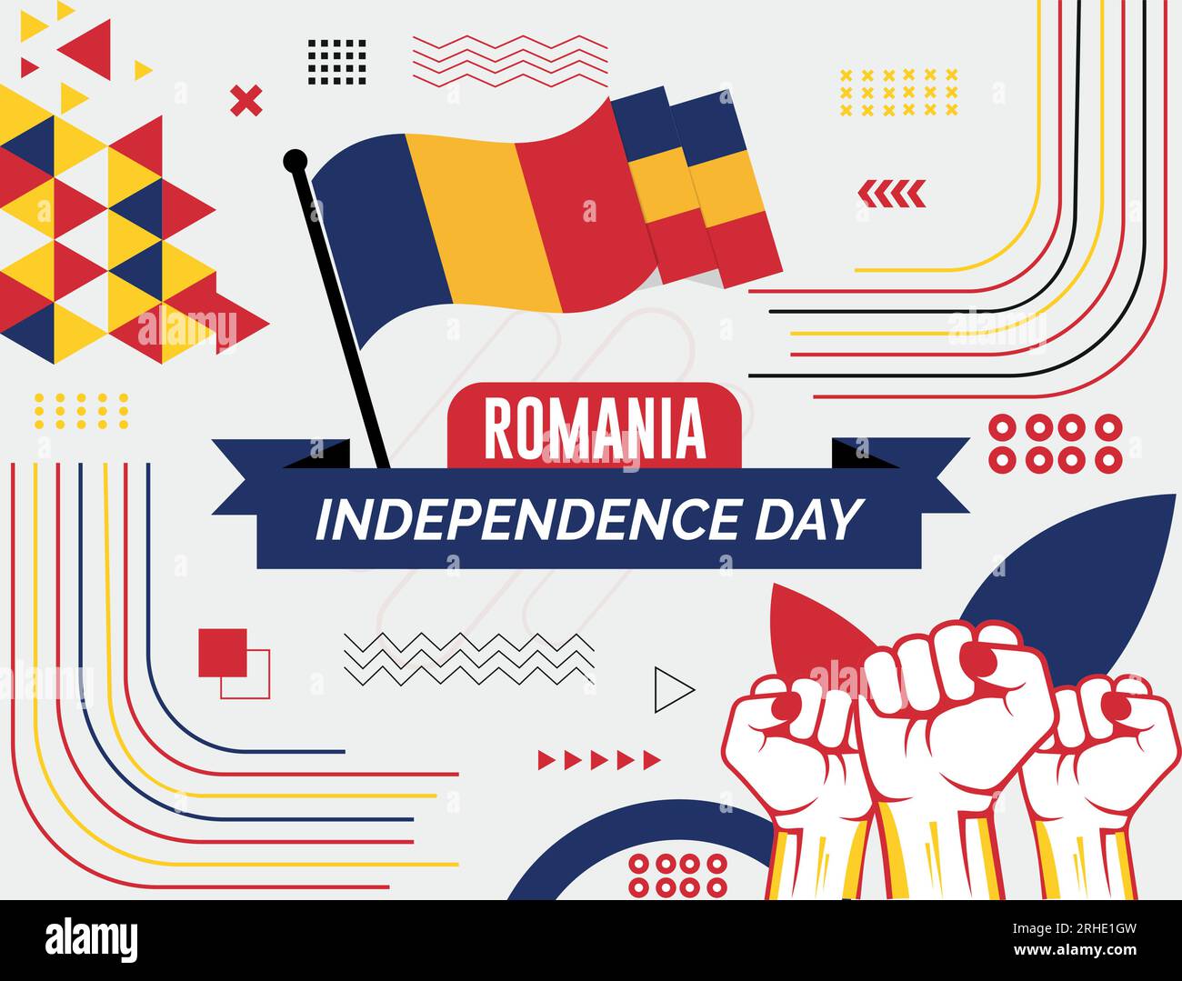 Romania national day banner with map, flag colors theme background and ...