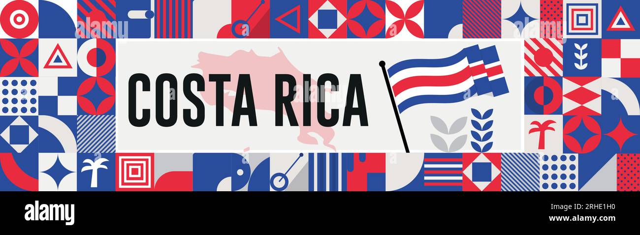 Costa Rica national day banner with map, flag colors theme background ...