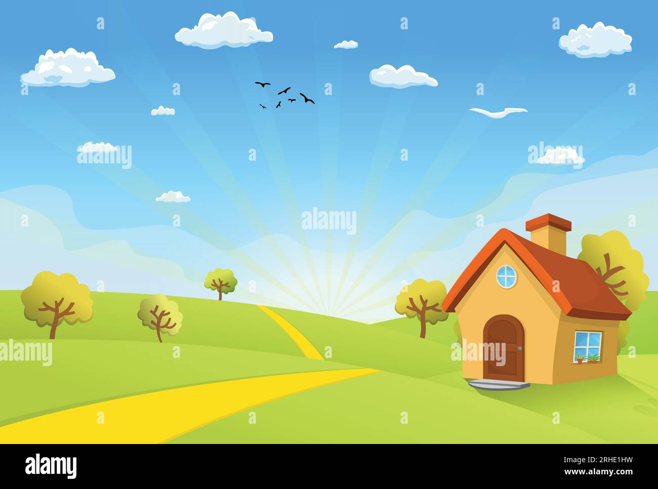 Nature scene trees mountains Stock Vector Images - Alamy