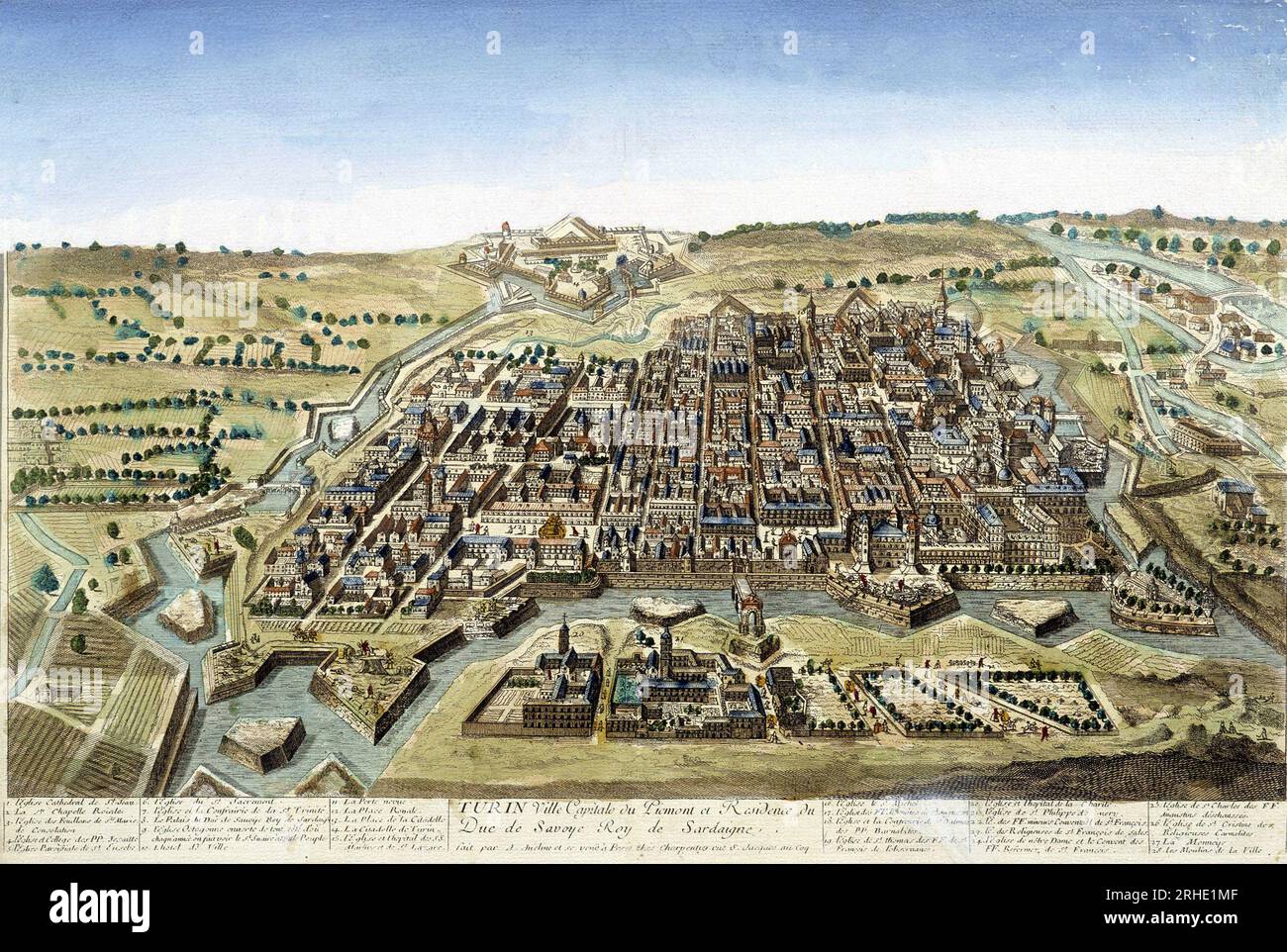 Gravure du 18eme siecle represantant la ville de Turin Stock Photo - Alamy