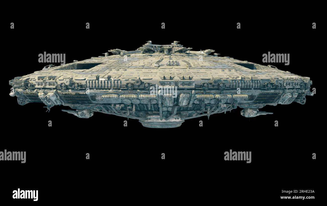 3d UFO Spaceship Hovering in the sky - Isolated Saucer UFO flying low ...