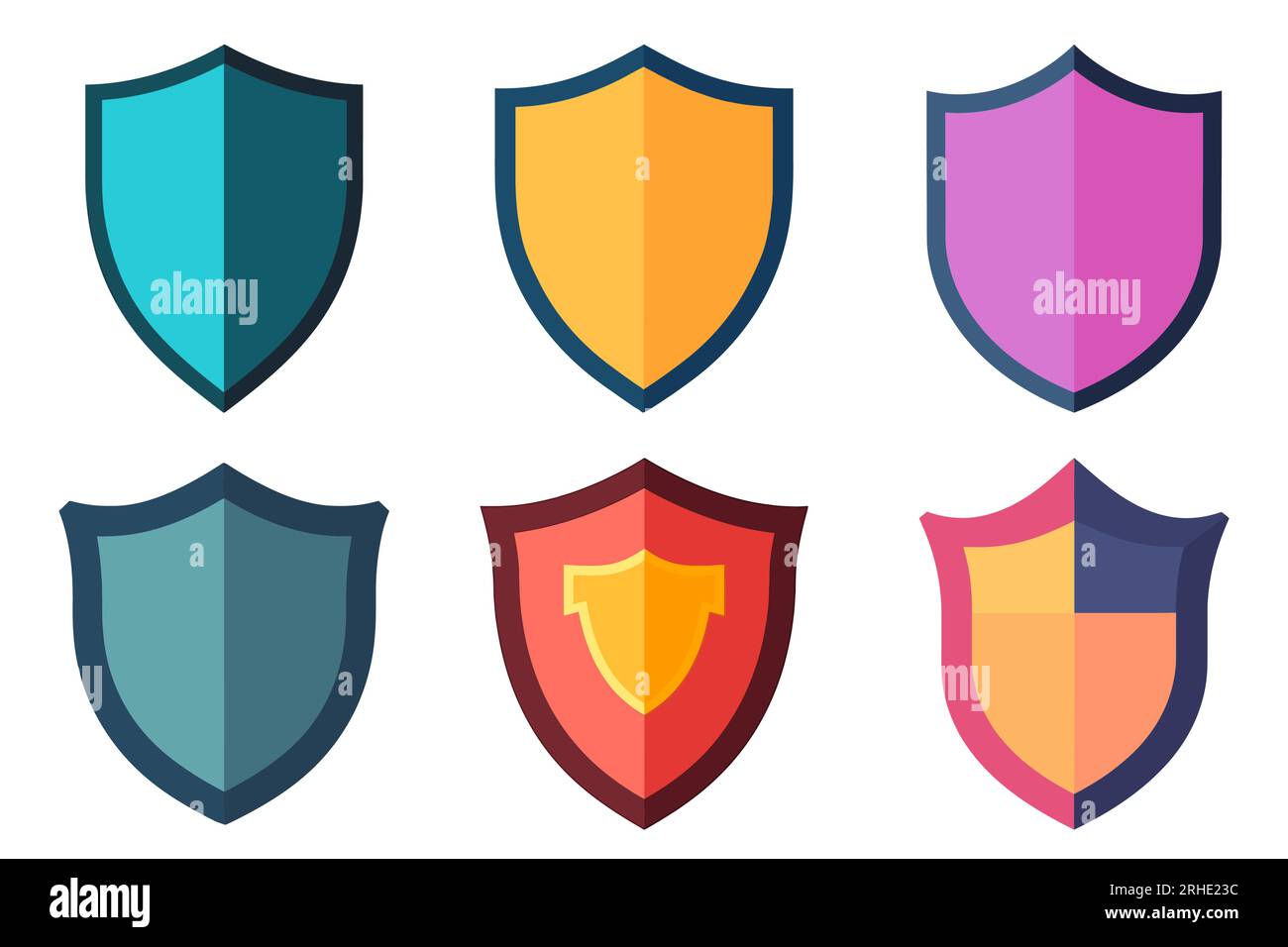 Shield icons set. Collection of abstract colored shields on white ...