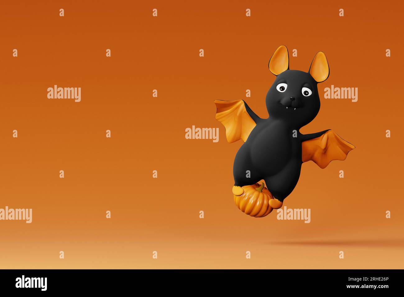 Cute Halloween bat holding pumpkin. 3d render Stock Photo - Alamy