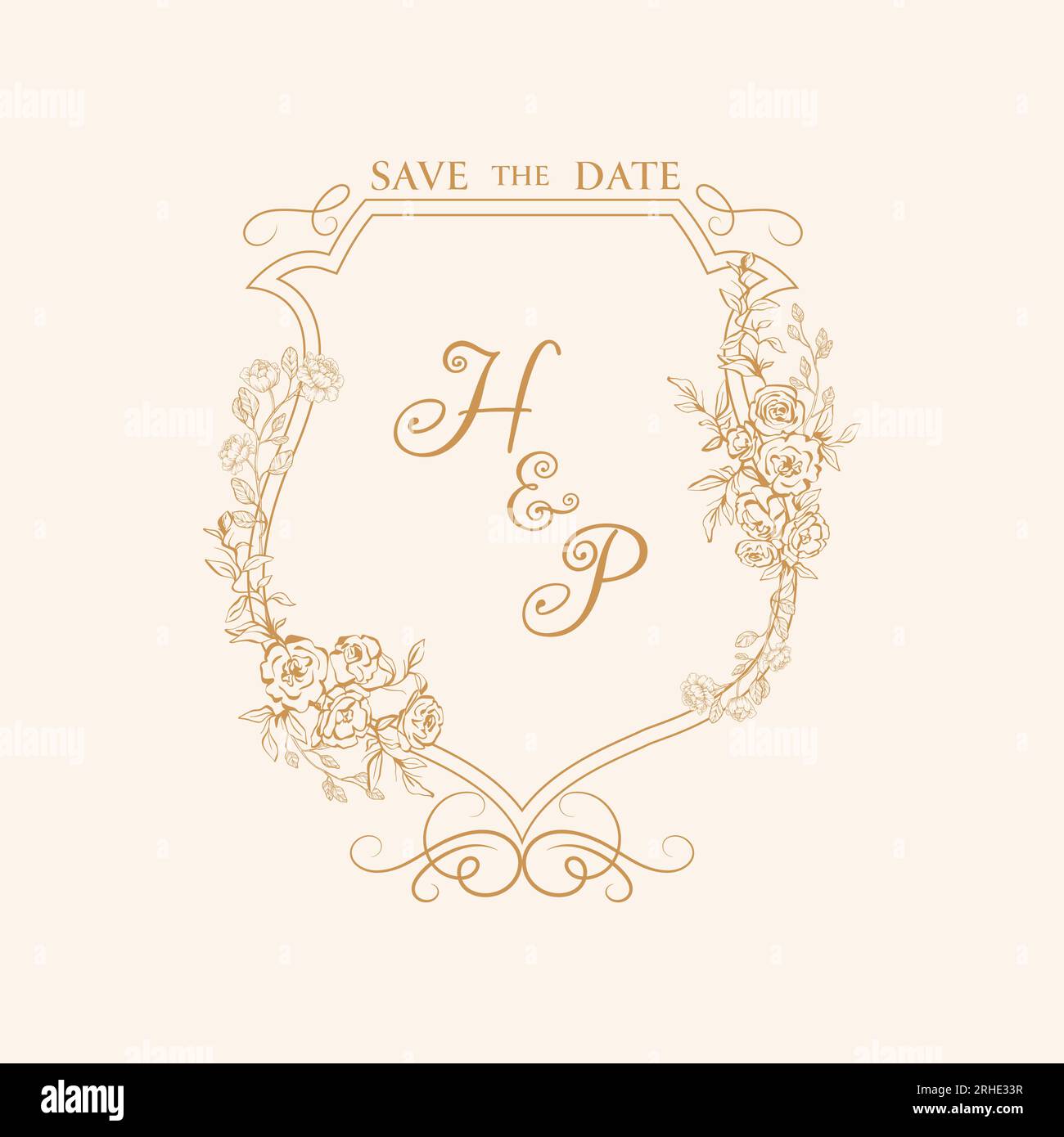 HP Initial Wedding Crest Logo Monogram. Save the Date Design with Roses ...