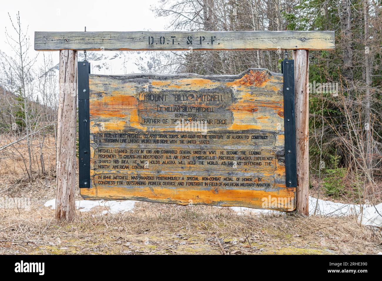 Mount Billy Mitchell memorial sign, Alaska, USA Stock Photo - Alamy