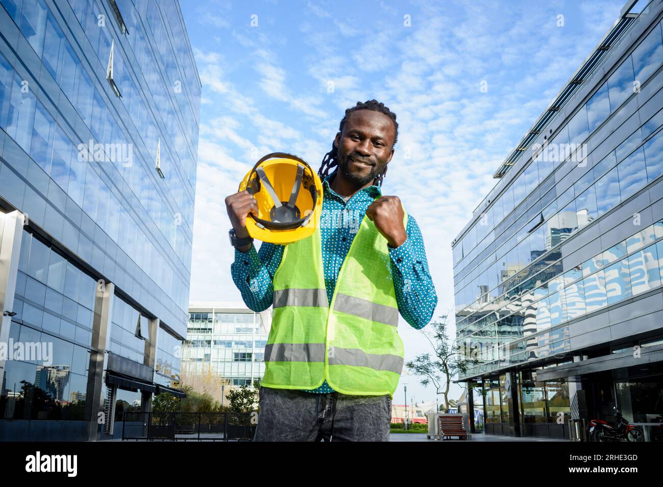 civil engineer man of african ethnicity smiling very successful and ...