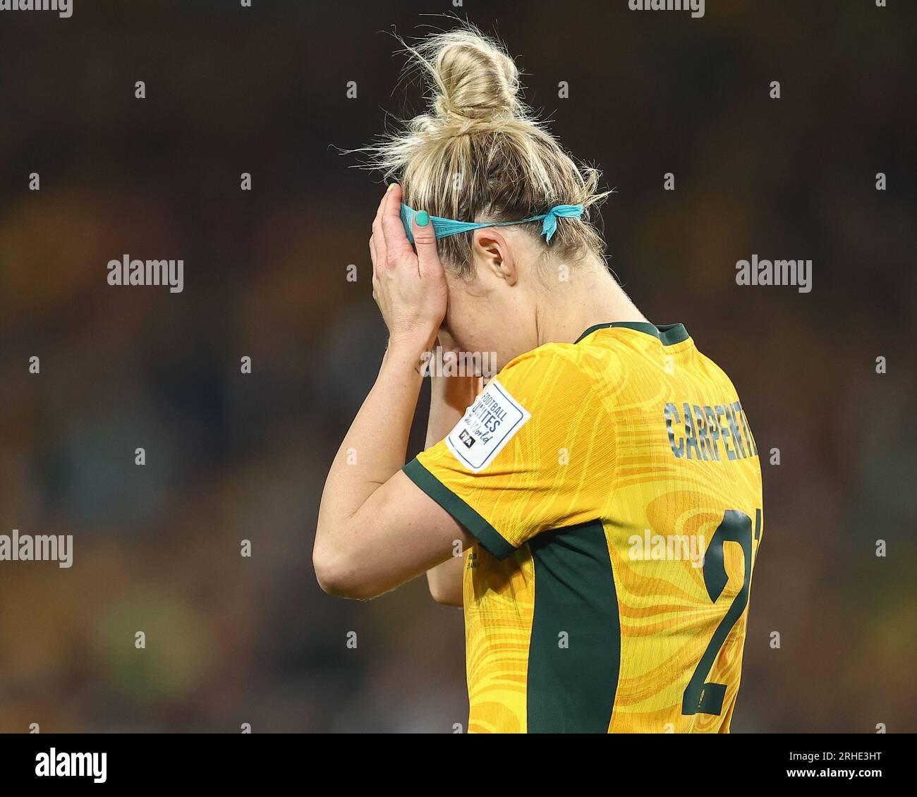 Ellie Carpenter #21 of Australia reacts after Alessia Russo #23 of ...