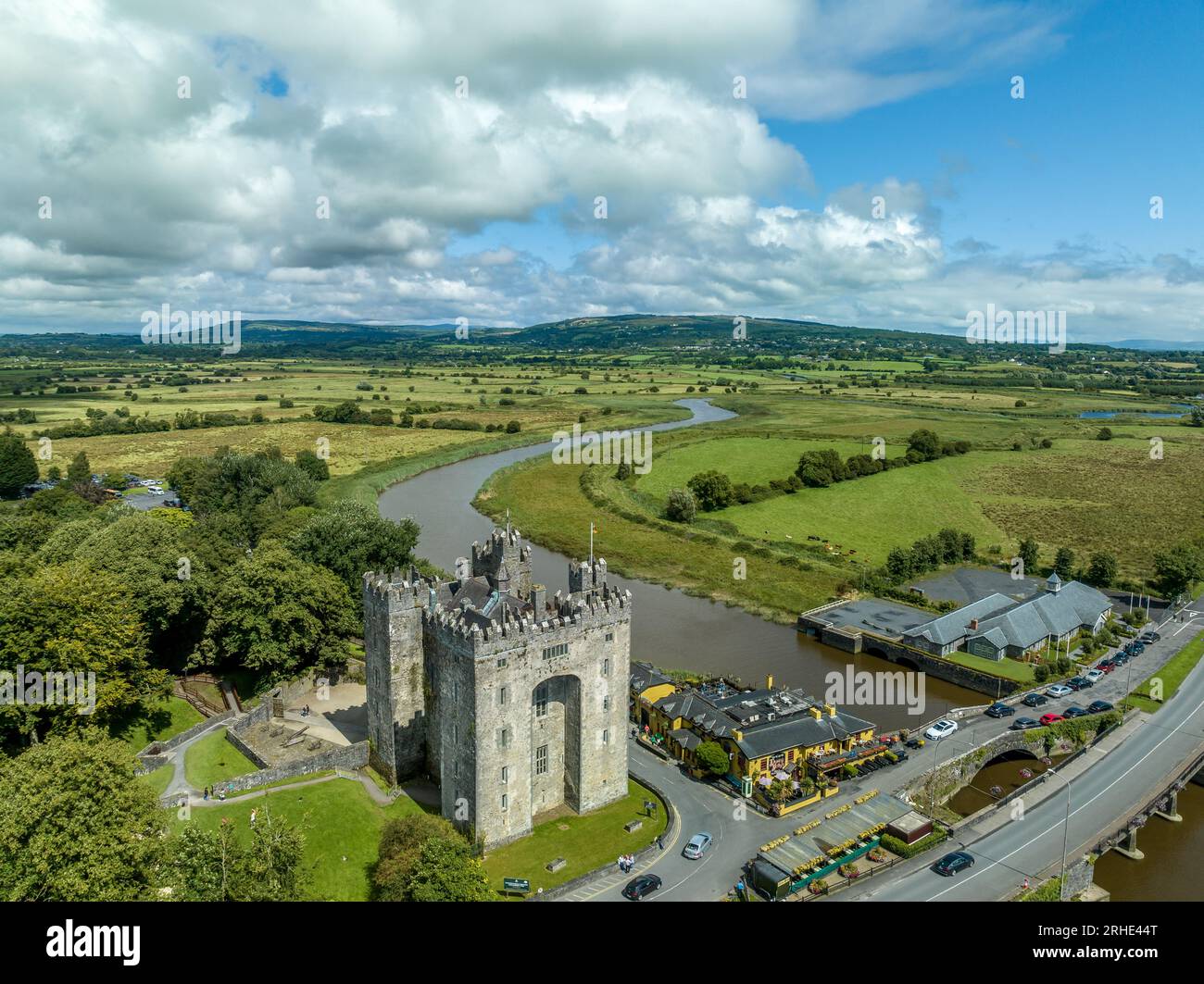Aerial view of Bunratty Castle large 15th-century tower house in County ...