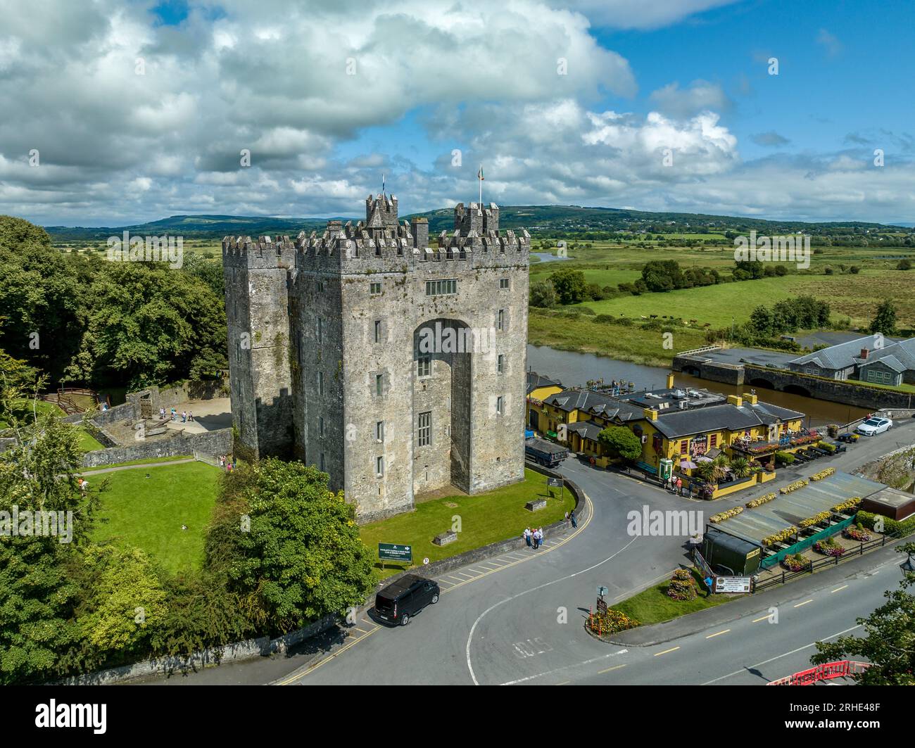 Aerial view of Bunratty Castle large 15th-century tower house in County ...
