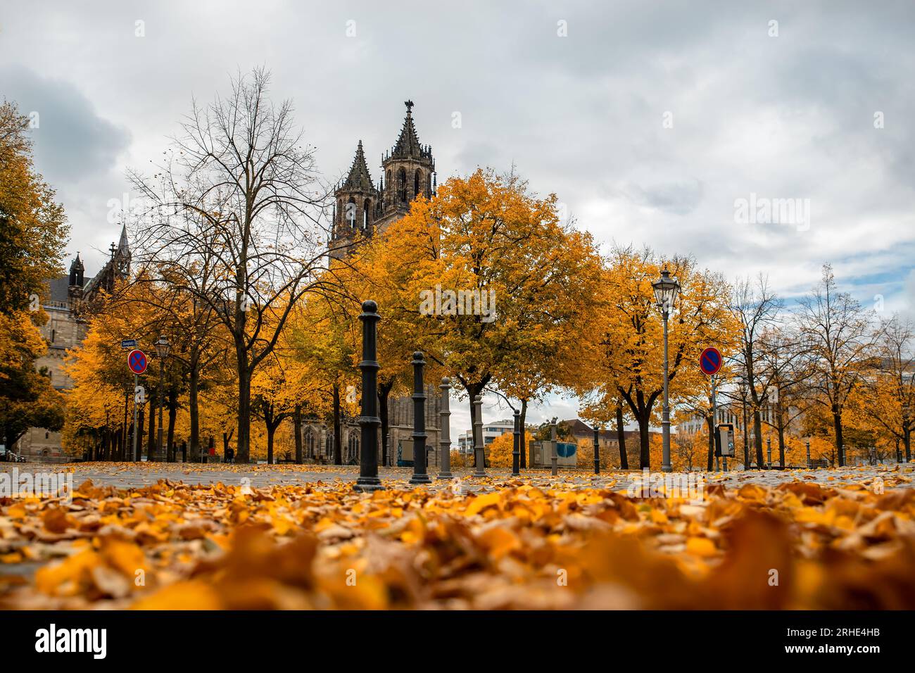 Scenic view of old ancient Magdeburger Dom cathedral at Dom square in ...