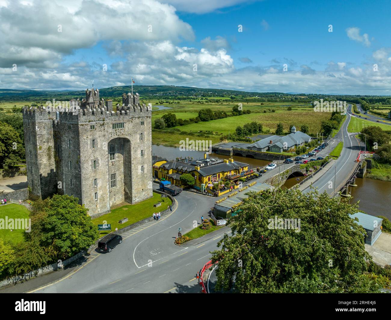 Aerial view of Bunratty Castle large 15th-century tower house in County ...