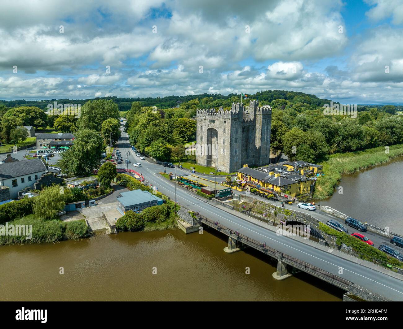 Aerial view of Bunratty Castle large 15th-century tower house in County ...