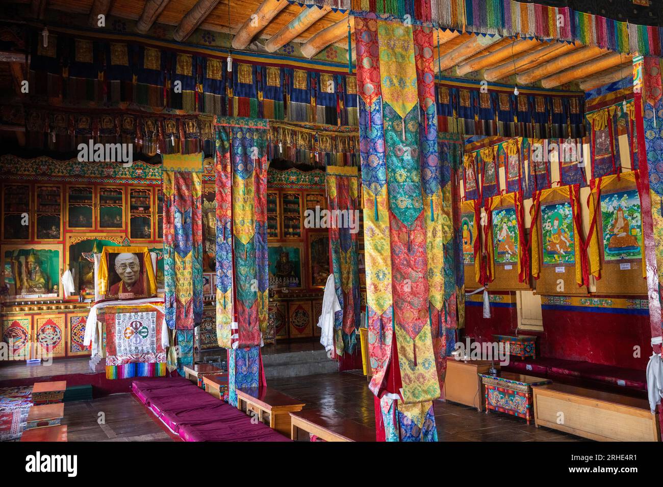 India, Ladakh, Nubra Valley, Diskit Gompa, Dukhang, main Prayer Hall ...