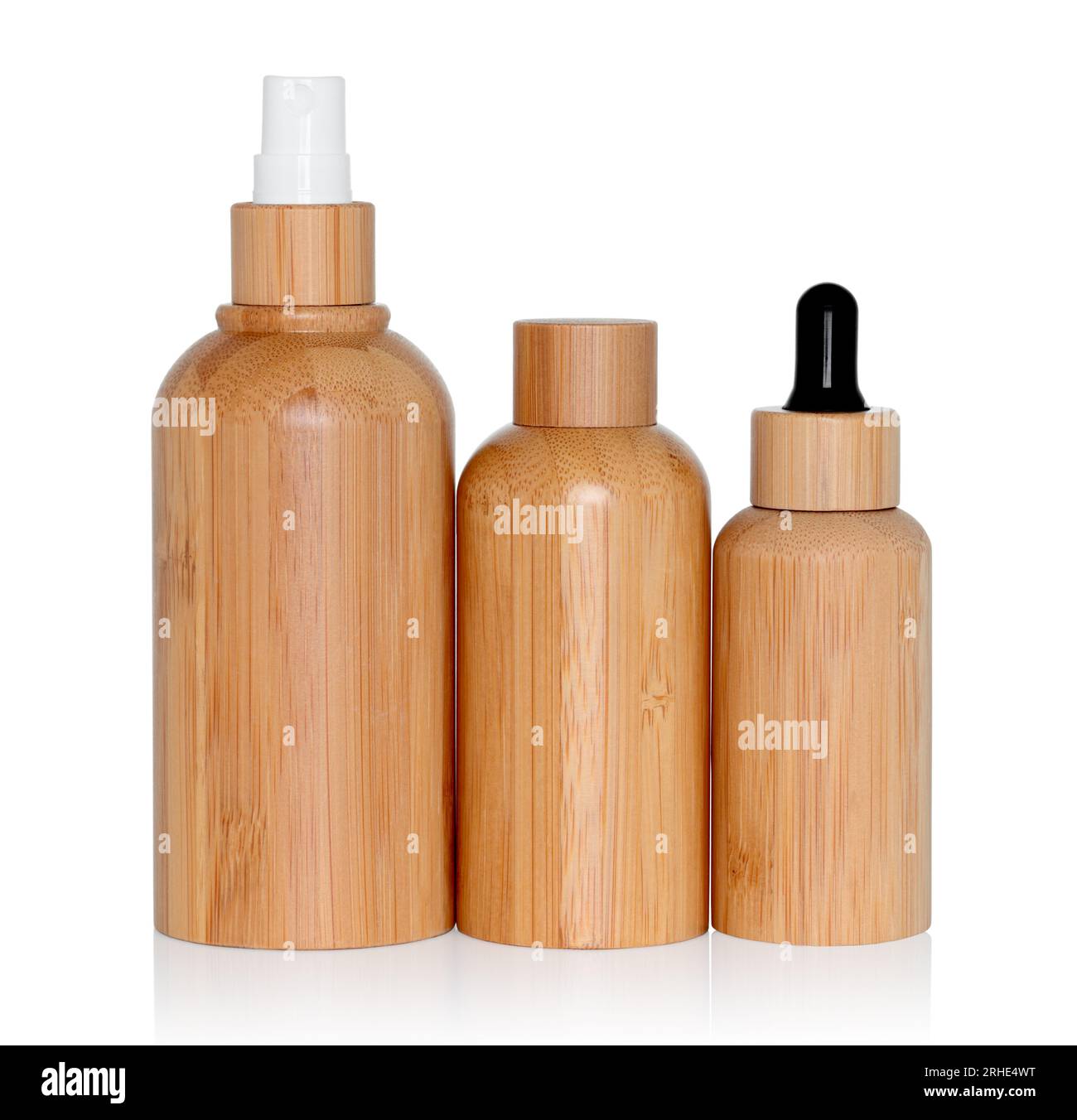 Wooden cosmetic dropper bottles isolated white background. Eco ...