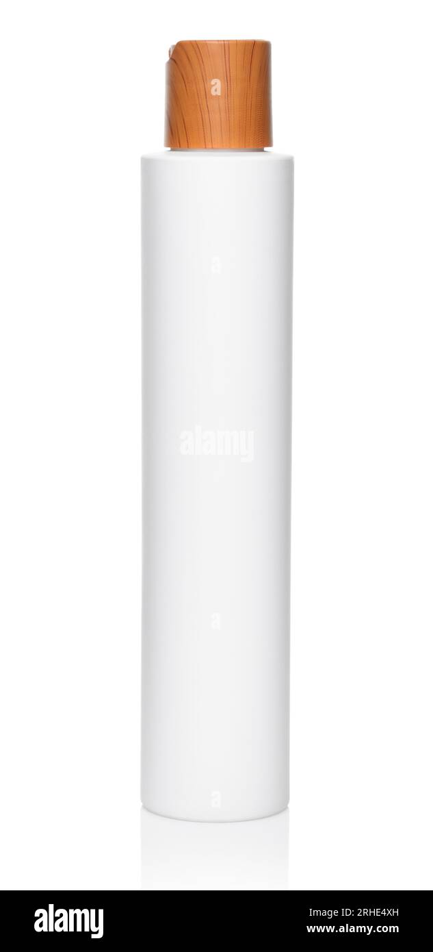 White cosmetic dropper bottle with wooden cap isolated white background ...