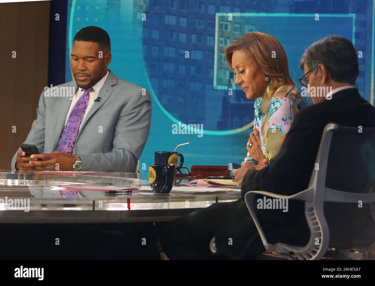 August, 15, 2023 Michael Strahan, Robin Roberts, George Stephanopoulos ...